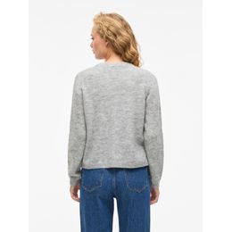 Vila Damen Strickjacke "VILORY O-NECK L/S KNIT CARDIGAN-NOOS"light grau melange, Gr. S, unifarben, Rippstrick, Obermaterial: 45% Polyamid, 20% Wolle,