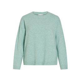 Strickpullover Vila "VILIGA L/S O-NECK KNIT TOP - NOOS", Damen, Gr. S, blau surf detail:melange, Strick, Obermaterial: 97% Polyester, 3% Elasthan, meliert, relaxed fit normal, Rundhals, Rippb&uuml;ndchen, Pullover Strickpullover