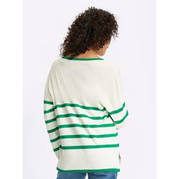 Heine Damen V-Ausschnitt-Pullover "Pullover"grasgr&uuml;n, ecru, geringelt, Gr. 34, gemustert, gestreift, 70% Viskose, 30% Polyamid, Pullover