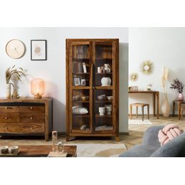 Vitrine Sheesham 100x45x195 dunkelbraun lackiert ANCONA #236