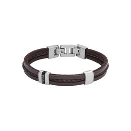 Armband Fossil "Schmuck Geschenk Edelstahl Leder Armschmuck JEWELRY", braun (edelstahlfarben, braun), Armbänder, Damen, 19,5cm, Edelstahl Leder, Edelstahl, Leder, Armband