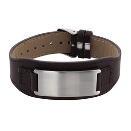 Armband FIRETTI "Schmuck Geschenk Lederarmband mit ID-Platte verstellbar", braun (edelstahlfarben, braun), Armbänder, Damen, 22cm, Edelstahl, Armband