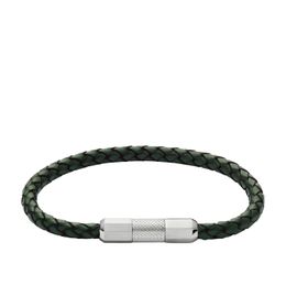 Armband FOSSIL "Schmuck Geschenk Edelstahl Leder KNOX", schwarz (edelstahlfarben, schwarz, grün), Armbänder, Damen, 21,5cm, Edelstahl Leder, Edelstahl, Leder, Armband