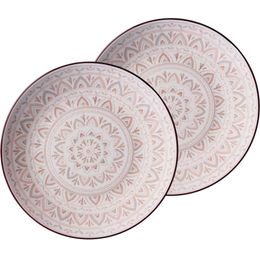 Ritzenhoff & Breker Dessertteller RITZENHOFF & BREKER "Valencia", rosa (natur, hellbraun, hellrosa), &Oslash;:21,5cm, Steinzeug, Speiseteller, Steinzeug, s&uuml;dl&auml;ndisches Dekor in Stempeltechnik