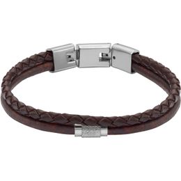Armband Fossil "Schmuck Geschenk Edelstahl Leder Armschmuck JEWELRY", braun, Armb&auml;nder, Damen, 20cm, Edelstahl Leder, Edelstahl, Leder, Armband
