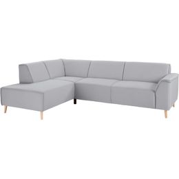 Ecksofa Home Affaire "Janek Scandic Design, elegant und zeitlos, L-Form", grau (hellgrau), B:263cm H:81cm T:191cm, Struktur fein ( 100% Polyester);Struktur weich (92% Polyester, 8% Nylon);Struktur fein ( 100% Polyester), Sofas, Ecksofa, mit Federkern und Keder in scandinavischem Design