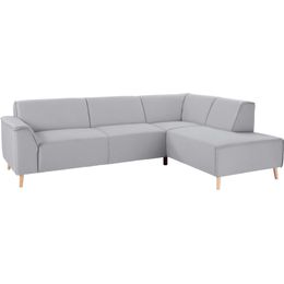 Ecksofa Home Affaire "Janek Scandic Design, elegant und zeitlos, L-Form", grau (hellgrau), B:263cm H:81cm T:191cm, Struktur fein ( 100% Polyester);Struktur weich (92% Polyester, 8% Nylon);Struktur fein ( 100% Polyester), Sofas, Ecksofa, mit Federkern und Keder in scandinavischem Design