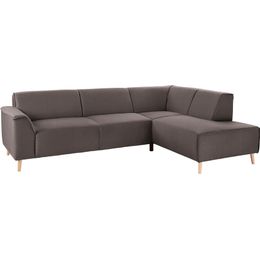 Ecksofa Home Affaire "Janek Scandic Design, elegant und zeitlos, L-Form", grau (stone), B:263cm H:81cm T:191cm, Struktur fein ( 100% Polyester);Struktur weich (92% Polyester, 8% Nylon);Struktur fein ( 100% Polyester), Sofas, Ecksofa, mit Federkern und Keder in scandinavischem Design