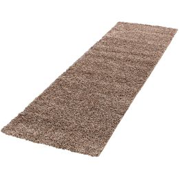 Hochflor-Läufer Ayyildiz Teppiche "Life Shaggy 1500" Gr. 12, braun (mokka), B:80cm H:30mm L:250cm, Kunstfaser, Teppiche, Langflor, uni, große Farbauswahl, robust, auch in rund