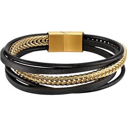 Armband Bruno Banani "Schmuck Geschenk Edelstahlarmband Lederimitat", braun (gelbgoldfarben, braun), Armbänder, Damen, 21,5cm, Edelstahl Lederimitat, Edelstahl, Lederimitat, Armband