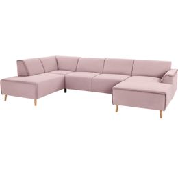 Wohnlandschaft Home Affaire "Janek Scandic Design, elegant und zeitlos U-Form", rosa (flamingo), B:324cm H:81cm T:191cm, Struktur fein ( 100% Polyester);Struktur weich (92% Polyester, 8% Nylon);Struktur weich (92% Polyester, 8% Nylon), Sofas, Wohnlandschaft, mit Federkern und Keder in scandinavischem Design