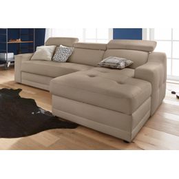 Ecksofa exxpo - SOFA FASHION "Lotos, bequem und funktionell, Federkern, Breite 242cm, L-Form", braun (schlamm), B:242cm H:92cm T:98cm, NaturLEDER (echtes Rindsleder) in Sitz und R&uuml;cken. Korpus in passendem Kunstleder SOFTLUX bezogen;Luxus-Kunstleder, Sofas, Ecksofa, mit Kopf- bzw. R&uuml;ckenverstellung, wahlweise mit Bettfunktion, Topseller