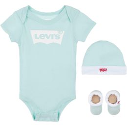 Body LEVI'S KIDS "Neugeborenen-Geschenkset", Jungen, Gr. 1 (62/68), N-Gr, grün (pastell türkis), Obermaterial: 100% Baumwolle. Söckchen: 62% Baumwolle, 34% Polyester, 4% Elasthan, bedruckt, Bodys Body, UNISEX