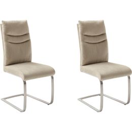 Freischwinger MCA furniture "Gibara Schwingstuhl 2er Set", creme, edelstahl geb&uuml;rstet, silberfarben, edelstahl geb&uuml;rstet, B:46cm H:105cm T:62cm, Polyester, St&uuml;hle, Freischwinger, Esszimmerstuhl,Nosag Federung im Sitz,Flachrohr,Belastbarkeit 140 kg