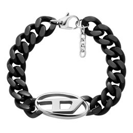 Armband Diesel "Schmuck Geschenk Edelstahl OVAL D LOGO", schwarz (edelstahlfarben, schwarz), Armbänder, Damen, 20,5cm, Edelstahl, Armband