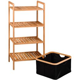 Ablageregal Kesper "Regal mit Korb, Bambus, FSC", braun, B:44cm H:93,5cm T:33cm, Bambus, Regale, Badregal