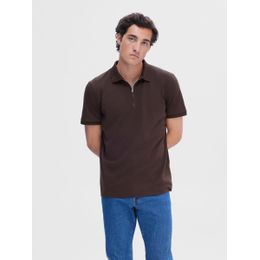 Poloshirt Selected "SLHFAVE ZIP SS POLO NOOS", Herren, Gr. XXL, braun (demitasse), Jersey, Obermaterial: 50% Baumwolle, 50% Polyester, unifarben, regular fit normal, ohne Ausschnitt, Shirts