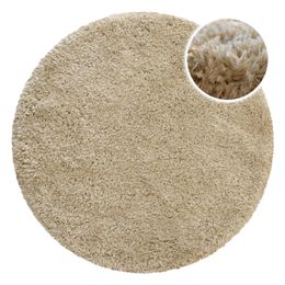 Hochflor-Teppich Esprit "YOGI ESP-096", beige (sand), B:200cm H:50mm L:200cm &Oslash;:200cm, Polyester, Teppiche, flauschiger weicher Flor, 100% recyceltem PET, Wohnzimmer