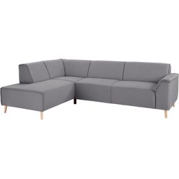 Ecksofa Home Affaire "Janek Scandic Design, elegant und zeitlos, L-Form", grau, B:263cm H:81cm T:191cm, Struktur fein ( 100% Polyester);Struktur weich (92% Polyester, 8% Nylon);Struktur fein ( 100% Polyester), Sofas, Ecksofa, mit Federkern und Keder in scandinavischem Design