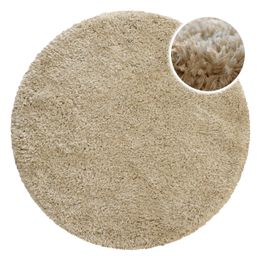 Hochflor-Teppich Esprit "YOGI ESP-096", beige (sand), B:80cm H:50mm L:80cm &Oslash;:80cm, Polyester, Teppiche, flauschiger weicher Flor, 100% recyceltem PET, Wohnzimmer
