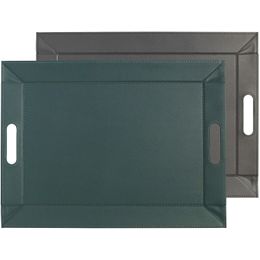Tablett freeform "DUO, 2-farbiges Wendetablett, Tablett und Tisch-Set in einem, wendbar", blau (petrol, anthrazit), B:41cm H:0,8cm L:55cm, Kunstleder, Tabletts, mit Doppelfunktion, pflegeleicht und kann platzsparend verstaut werden