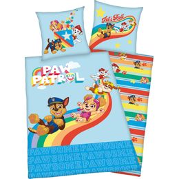 Kinderbettwäsche PAW PATROL "Lets Roll", blau, B/L: 135cm x 200cm, 1 Stk., 1 Stk., Linon, B/L: 80cm x 80cm, Linon, Obermaterial: 100% Baumwolle, Bettwäsche, mit tollem PAW PATROL Motiv