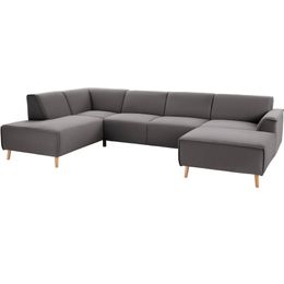 Wohnlandschaft Home Affaire "Janek Scandic Design, elegant und zeitlos U-Form", schwarz (pepper), B:324cm H:81cm T:191cm, Struktur fein ( 100% Polyester);Struktur weich (92% Polyester, 8% Nylon);Struktur weich (92% Polyester, 8% Nylon), Sofas, Wohnlandschaft, mit Federkern und Keder in scandinavischem Design