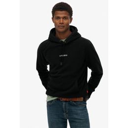 Kapuzensweatshirt Superdry "MICRO LOGO FLEECE HOOD", Herren, Gr. L, schwarz, angeraute Sweatware, Obermaterial: 100% Polyester, unifarben, loose fit, Rundhals, Rippb&uuml;ndchen, Sweatshirts