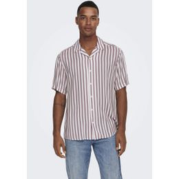 Only & Sons Kurzarmhemd ONLY & SONS "ONSWAYNE LIFE SS VISCOSE", Herren, Gr. M, N-Gr, rot (nirvana), Web, Obermaterial: 100% Viskose, gestreift, normal, Hemden
