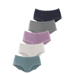 Taillenslip Vivance, Damen, Gr. 32/34, bunt (anthrazit meliert, beige meliert, flieder, eukalyptus, navy), Single Jersey, Obermaterial: 95% Baumwolle, 5% Elasthan. Spitze: 90% Polyamid, 10% Elasthan, meliert, unifarben, k&ouml;rpernah, Unterhosen Taillenslip, aus elastischer Baumwolle