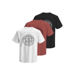 Jack & Jones Rundhalsshirt JACK & JONES "JPRBLUZACK SS TEE FST 3PK MP", Herren, Gr. L, wei&szlig; (schwarz pack:marsala, wei&szlig;), Jersey, Obermaterial: 100% Baumwolle, bedruckt, normal, Rundhals, Shirts Rundhalsshirt