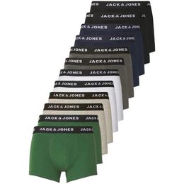 Jack & Jones Trunk JACK & JONES "JACSOLID Stretchkomfort, elastisch, bequem mit sportlichem Look", Damen, Gr. L, 12 Stk., weiß pack:2xweiß, 2xdgm, 2xlgm, 2xschwarz, 2xnavy, 2xgrün, Jersey, Obermaterial: 95% Baumwolle, 5% Elasthan, unifarben mit Farbeinsatz, Unterhosen