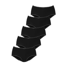 Taillenslip Vivance, Damen, Gr. 40/42, schwarz, Single Jersey, Obermaterial: 95% Baumwolle, 5% Elasthan. Spitze: 90% Polyamid, 10% Elasthan, unifarben, k&ouml;rpernah, Unterhosen Taillenslip, aus elastischer Baumwolle