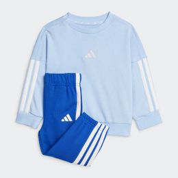 Trainingsanzug adidas Sportswear "I 3S FT JOG 240", Mädchen, Gr. 68, blau (glow blau, weiß), Obermaterial: 70% Baumwolle, 30% Polyester, Sportanzüge Trainingsanzug