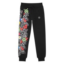 Jogginghose Philipp Plein "Smile", Mädchen, Gr. 10, weite Kindergrößen, 02, schwarz, Obermaterial: 95% Baumwolle, 5% Elasthan, Hosen Jogginghose