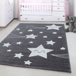 Kinderteppich Ayyildiz Teppiche "Kids 610" Gr. 2, grau, B:80cm H:12mm L:150cm, Kunstfaser, Teppiche, Kinderteppich, auch in rund, Motiv Sterne, Kurzflor
