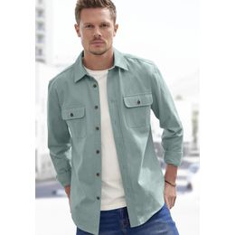 Langarmhemd John Devin, Herren, Gr. S (37/38), N-Gr, gr&uuml;n (salbei), Twill, Obermaterial: 100% Baumwolle, unifarben, l&auml;ssig geschnitten, Rundhals, Manschette, Hemden, Overshirt aus reiner Baumwolle, mit aufgesetzten Taschen