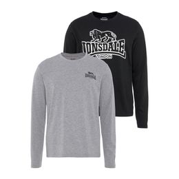 Langarmshirt Lonsdale "FOGORIC", Herren, Gr. L (52/54), schwarz (schwarz, grau), Obermaterial: 60% Baumwolle, 40% Polyester. Obermaterial 2: 90% Baumwolle, 10% Viskose, Rundhals, Shirts Langarmshirt