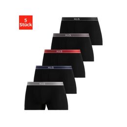 H.I.S. Boxer H.I.S "Boxershorts f&uuml;r Herren", Herren, Gr. M, 5 Stk., bunt (schwarz, grau, schwarz, navy, schwarz, bordeaux, schwarz, anthra, schwarz), Jersey, Obermaterial: 95% Baumwolle, 5% Elasthan, unifarben, k&ouml;rpernah, Unterhosen, mit Steifen und Logo im Bund