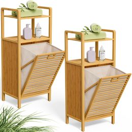 Casaria Badregal W&auml;schekorb 2er-Set Bambus 43L W&auml;schesack herausnehmbar