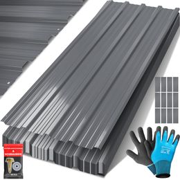 Kesser&reg; 12x Profilblech Trapezblech 129cm x 45cm = 7 m&sup2; - Dachblech f&uuml;r Ger&auml;tehaus, Dachplatten Verzinkter Stahl 0,25mm, inkl. 100 Schrauben + Unterlegescheiben & Montagehandschuhe
