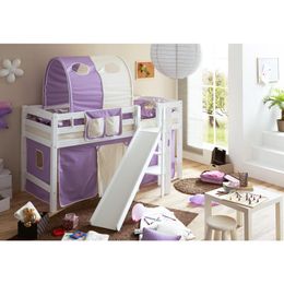 Ticaa Hochbett mit Rutsche Podestbett "Tino" Buche Wei&szlig; Classic, teilbar mit Farbauswahl