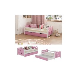 Vitalispa Kinderbett Einzelbett Juniorbett Jessica Wei&szlig; Pink 140x70 cm modern Kinderzimmer Bett Bettschublade Rausfallschutz