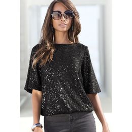 Lascana Paillettenshirt schwarz Gr. 44/46 f&uuml;r Damen. Rundhals und Pailletten. Figurumspielend