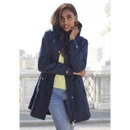 French Connection Outdoorjacke blau Gr. M (40/42) f&uuml;r Damen. Mit Leder-Badge. Figurumspielend. Nachhaltig.