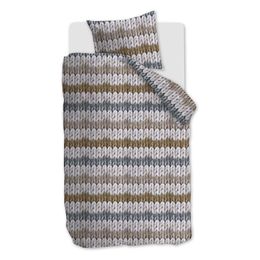 Beddinghouse Renforc&eacute;-Bettw&auml;sche-Set "Warm Stripes" in Beige/ Hellbraun/ Hellblau - 75% | Gr&ouml;&szlig;e 155x220 cm | Bettwaesche-bettwaren