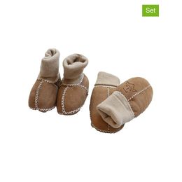 Kaiser Naturfellprodukte 2tlg. Set: Lammfell-Fäsutlinge und Boots in Hellbraun - 11% | Größe 20/21 | Baby-handschuhe