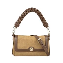 Schultertasche "Brown", Damen, Gr. B/H/T: 25cm x 15cm x 5cm onesize, braun, Polyurethan (PU), Collezione Alessandro, Taschen Schultertasche, mit Flechtung