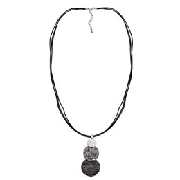 Kette mit Anh&auml;nger Steuer "Metall glanz Lederband", schwarz, Halsketten, Damen, 91,0cm, Metall, L: 91, gl&auml;nzend