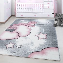 Kinderteppich Ayyildiz Teppiche "Kids 580", pink, B:140cm H:12mm L:200cm, Kunstfaser, Teppiche, Kinderteppich, auch in rund, Teddyb&auml;r, Sterne Design, Kurzflor
